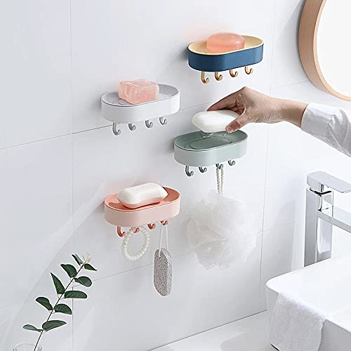 PLMM soap Box, Wall Mounted Soap Holder Box Door Soap Dish for Bathroom Products Tray Portable with Suction Cup Solid Drain Water Plates (Color : Pink)