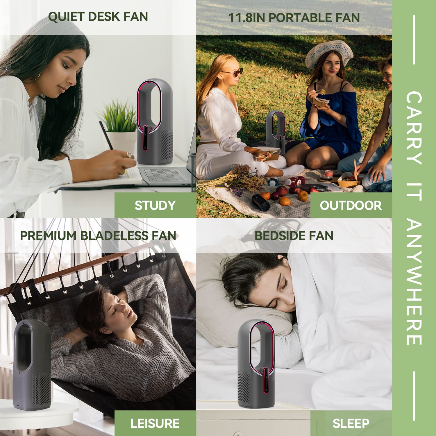 Misby Desk Fan, Bladeless Desk Fan with 3-Speed Options, Quiet Cooling, Touch Control Personal Fan for Desk Home, Office, Bedroom (Grey)