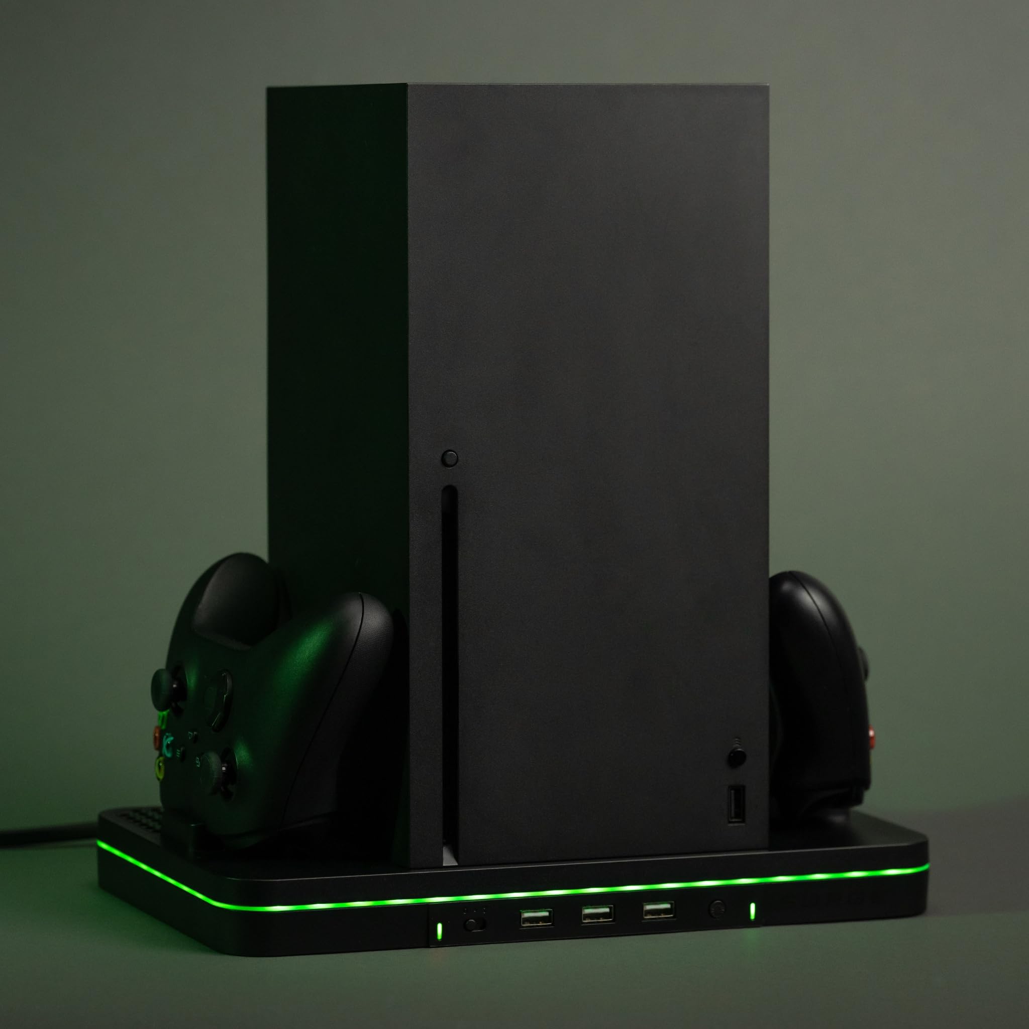 Xbox Multi-Function Console Stand - Surge Charge Stand Compatible with Xbox Series X & S Consoles, Dual Controller Charge Bays, Rechargeable Batteries, Cooling Fan, LED Lighting