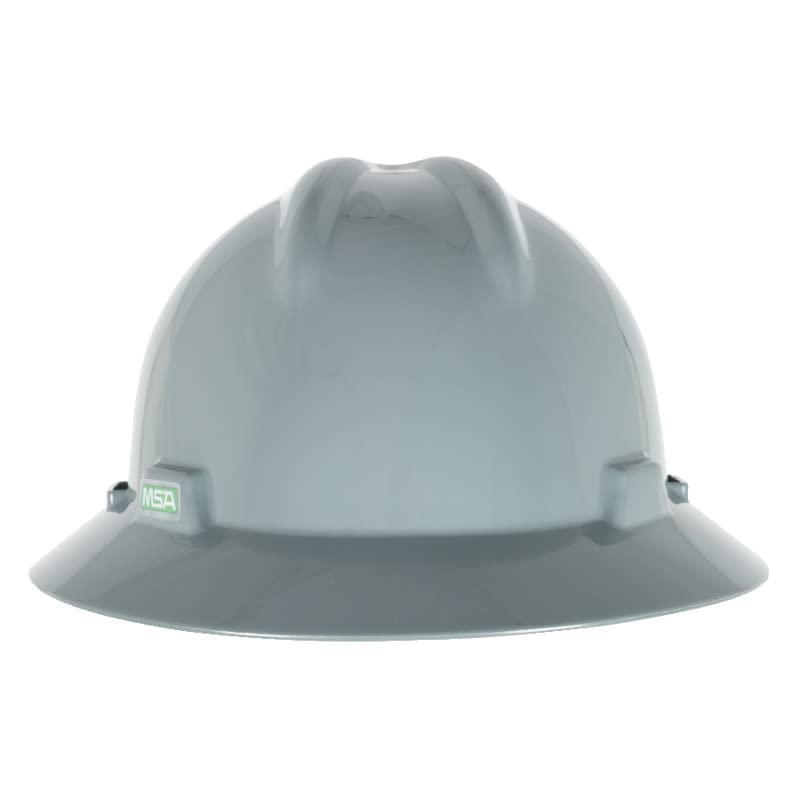 MSA 454731 V-Gard Full-Brim Hard Hat with Staz-on Pinlock Suspension | Polyethylene Shell, Superior Impact Protection, Self Adjusting Crown Straps - Standard Size in Gray