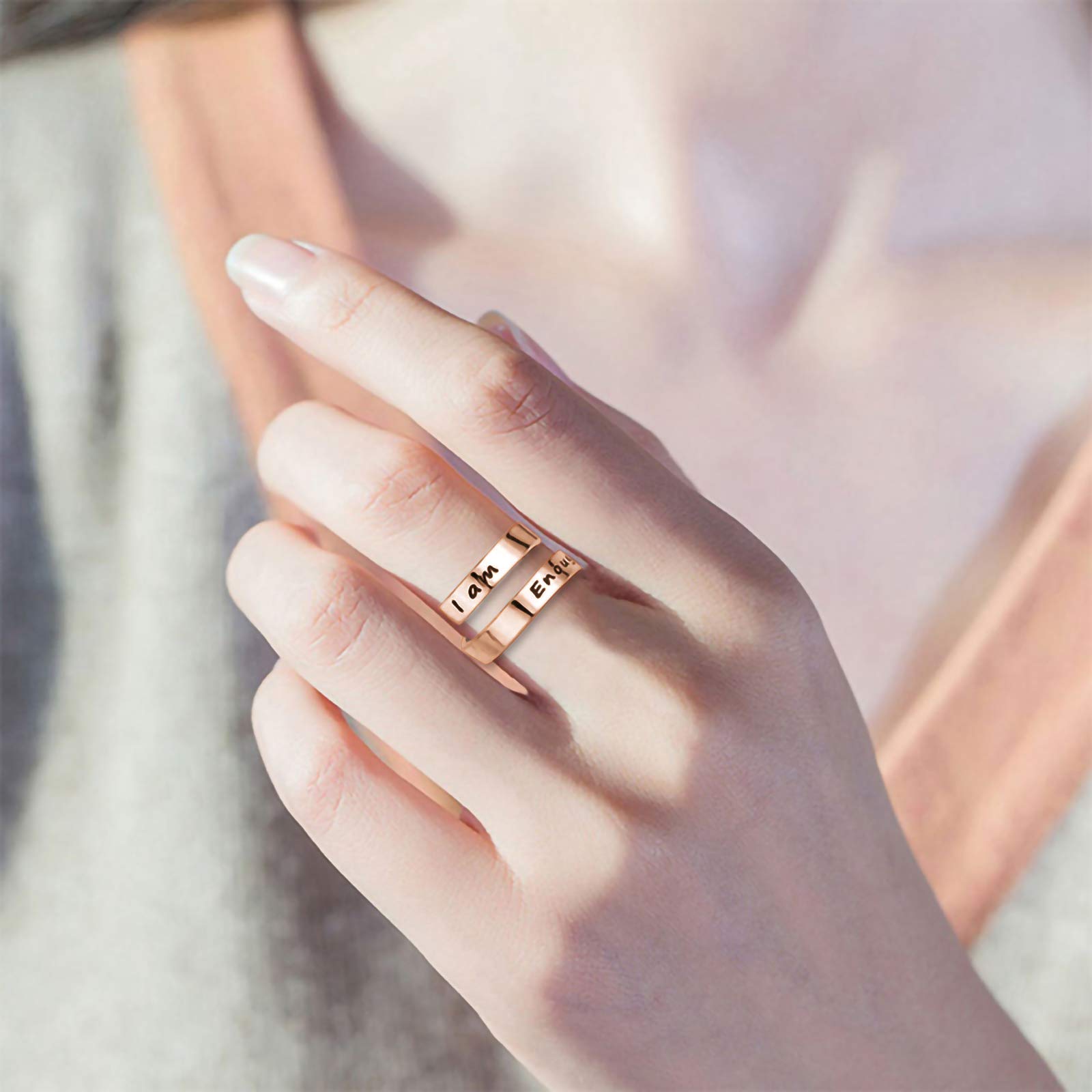 PARTNER Inspirational Ring Gift for Women Man Stainless Steel Engraved Personalized Birthday Graduation Gifts (I am enough - Rose gold)