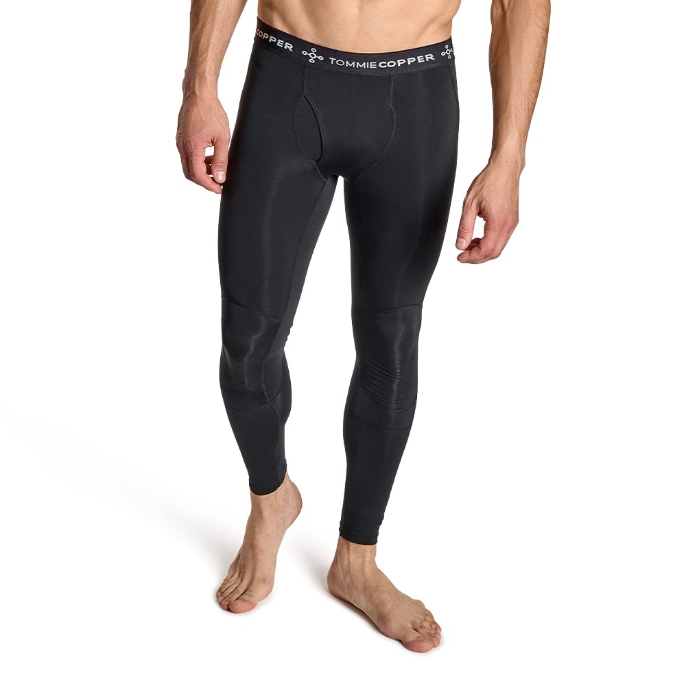 Tommie Copper Men's Tights with Knee Support | UPF 50, Sweat Wicking, Breathable Compression for Sports, Gym & Knee Support - Black - XX-Large