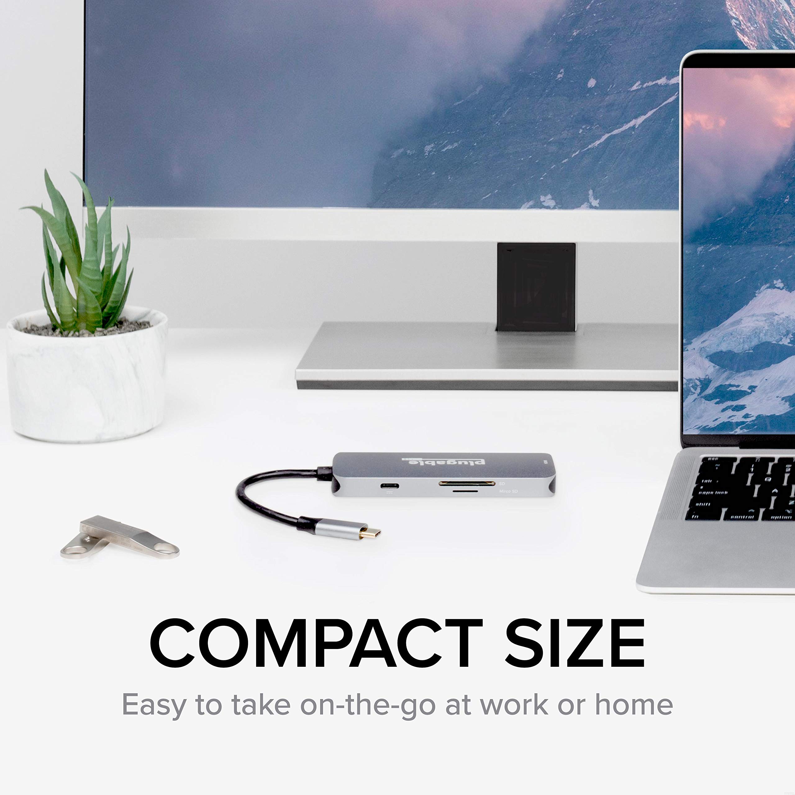 Plugable USB-C Hub 7-in-1, Driverless USB C Hub Compatible with Mac, Windows, Chromebook, USB4, Thunderbolt 4, and More (4K HDMI, 3 USB 3.0, SD & microSD Card Reader, 100W Charging)