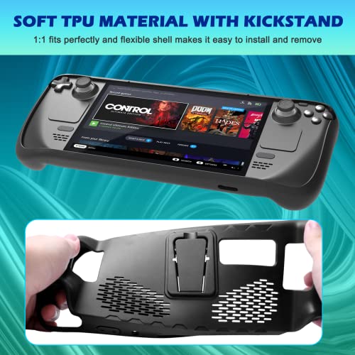 Protective Case for Steam Deck,TPU Steam Deck Protector with Kickstand, Shock-Absorption Anti-Scratch Non-Slip Anti-Collision Design Protector Cover with Button Stickers for Steam Deck - Gray