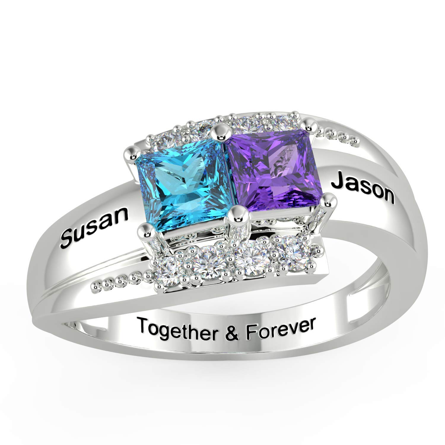 Personalized Mothers Ring with 2 Simulated Birthstones Engraved Names Promise Rings for Her Women Custom Jewelry (7)