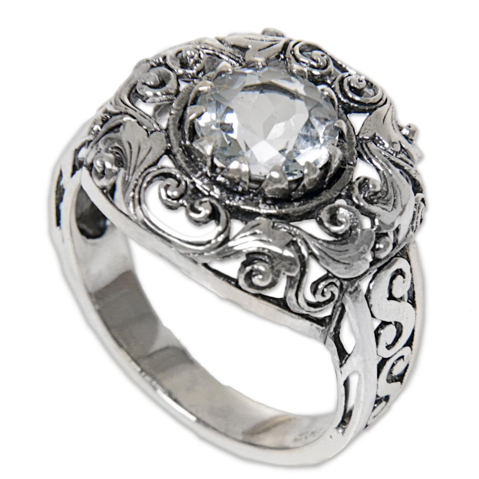 NOVICA Artisan Handmade Blue Topaz Cocktail Ring .925 Sterling Silver Indonesia Single Stone Gemstone Birthstone 'Blue Dream'