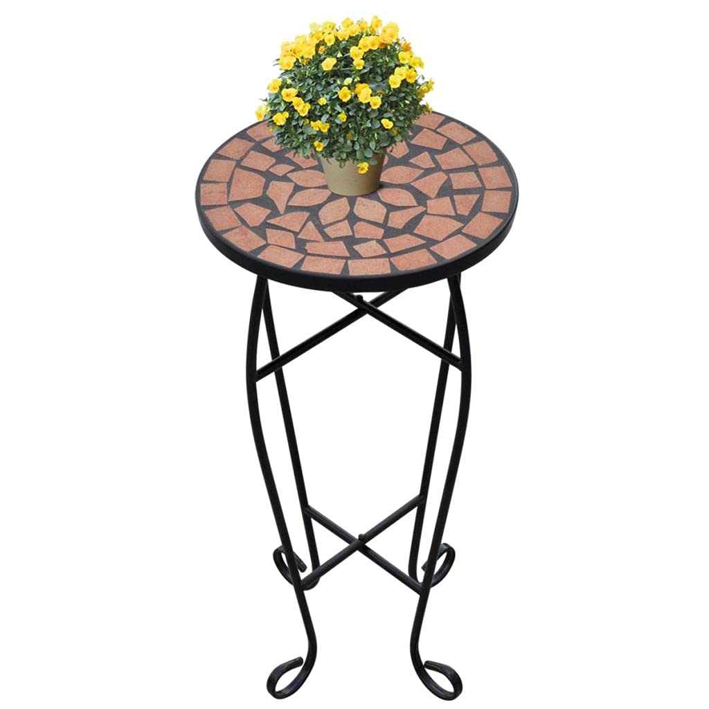 NusGear Mosaic Side Table Plant Table Terracotta, Material: Iron Tube + Ceramic Tile -127