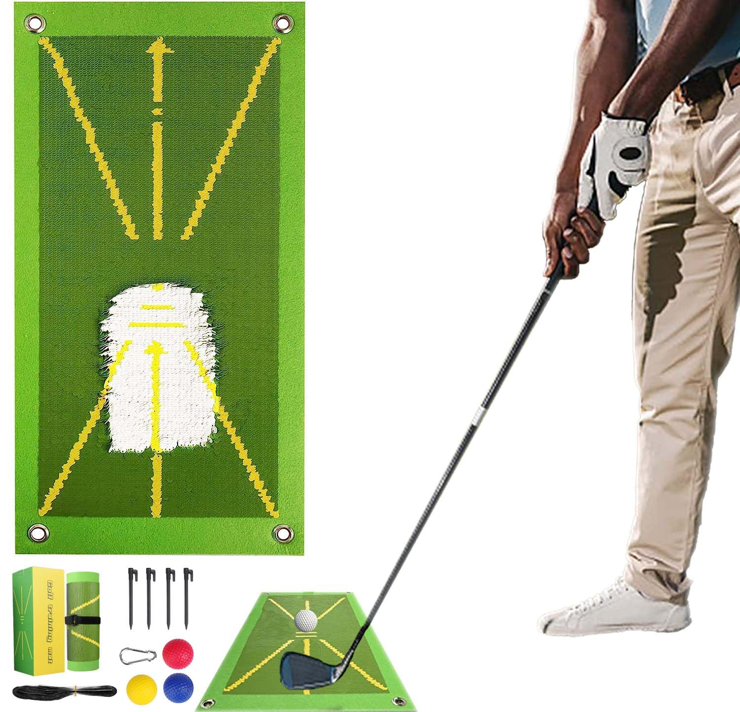yzbao Golf Training Mat For Swing Detection Batting With 3 Balls| Indoor/Outdoor Mat| Aids That Instantly Displays The Path, Green-3