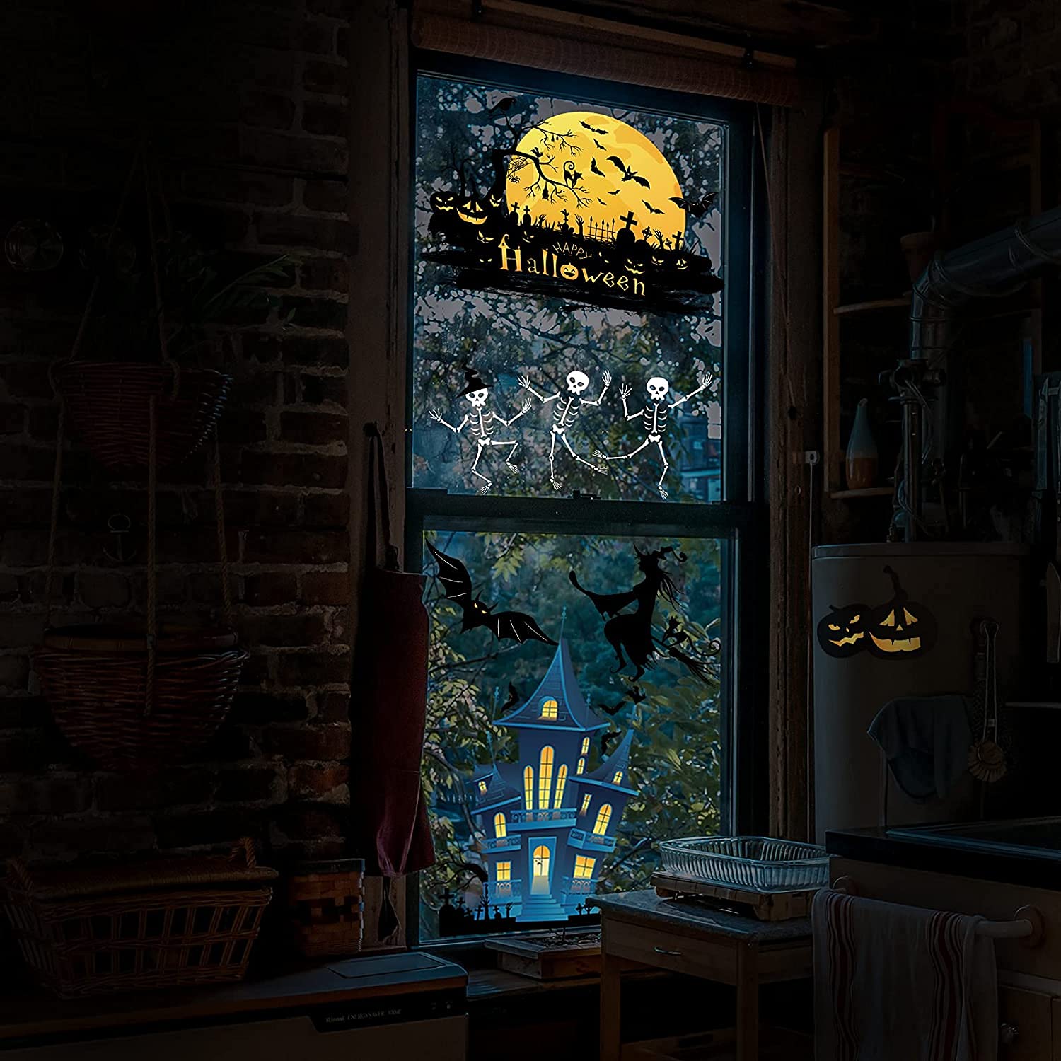 Sika Deer Halloween Decorations - Halloween Window Clings, Halloween Window Decorations for Windows Glass Walls, Halloween Window Stickers for Halloween Party Decorations.