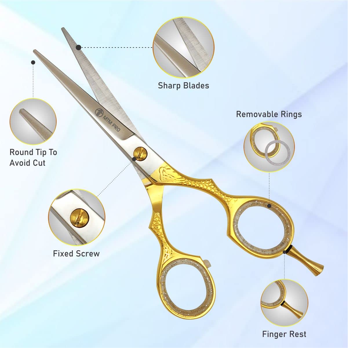MTM PRO Hair Cutting Scissors,6.5 Inch Professional Stainless Steel Barber Hair Scissors,for Both Salon and Home Use (Golden Handle)
