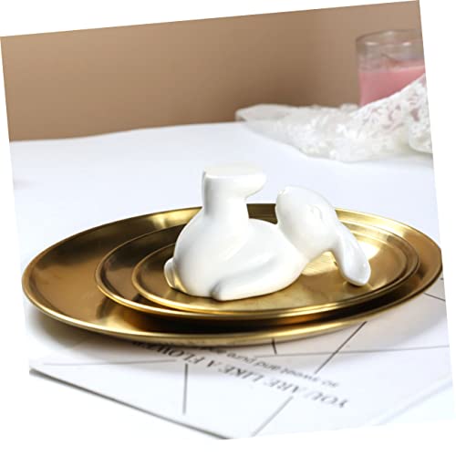 NOLITOY 4pcs Cake Tray Cake Server Plate Metal Tray Decorative Server Dessert Serving Tray Rabbit Ring Dish Candy Serving Dish Jewlery Tray Easter Table Decor Round Ceramics Trinkets Bride