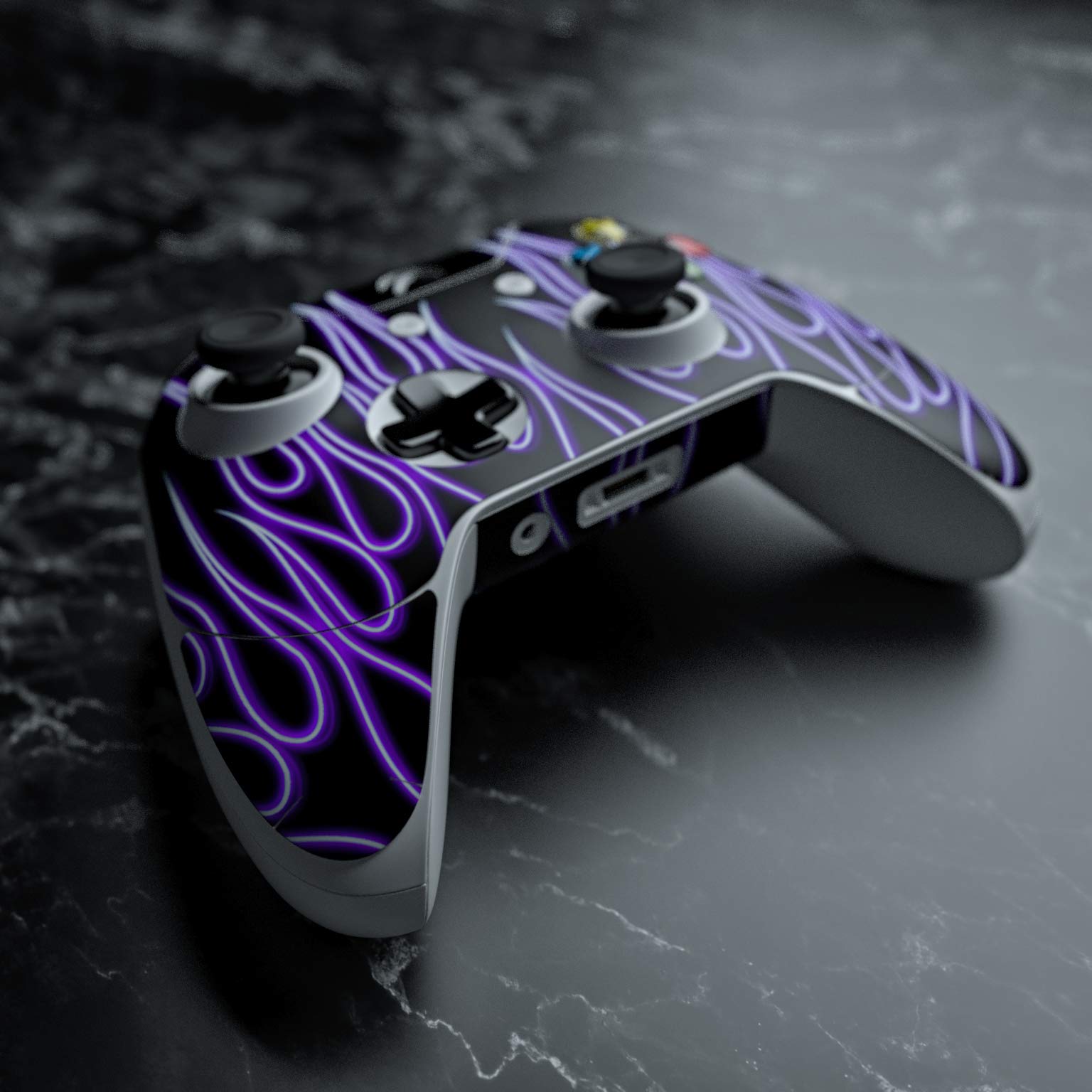 Purple Neon Flames Skin Decal Compatible with Microsoft Xbox One and One S Controller - Full Cover Wrap for Extra Grip and Protection