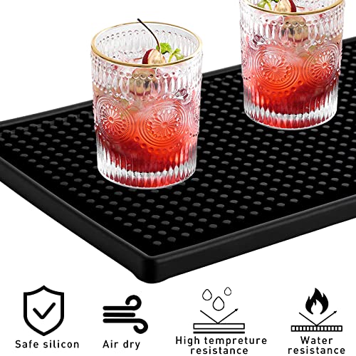 Tebery 2 Pack Rubber Bar Mats,12" x 6" Black Bar Service Spill Mat Drying Mat