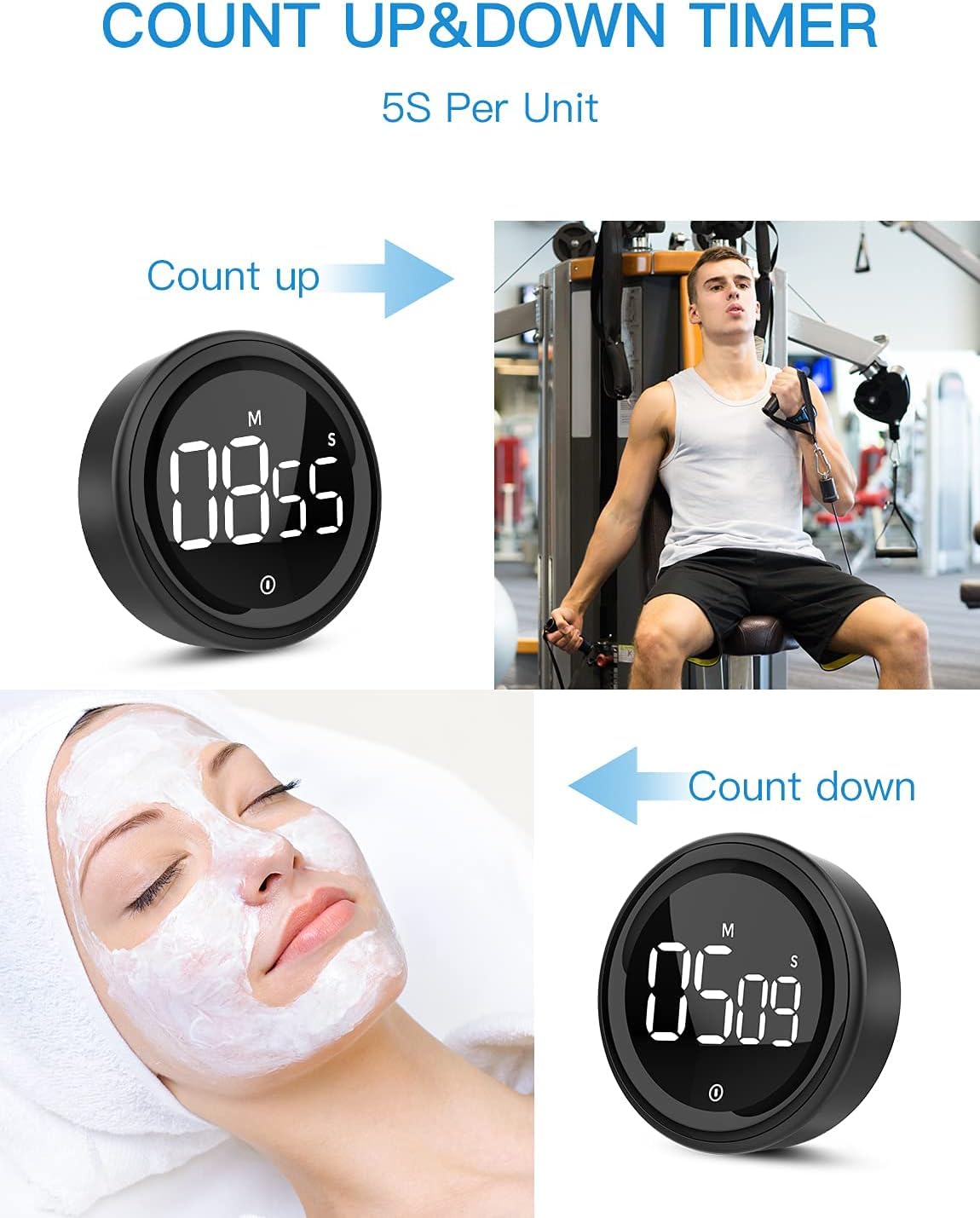 Timers, Digital Kitchen Timer Magnetic with Large LED Display, LIORQUE Countdown Countup Timer for Cooking Classroom Fitness, Volume Adjustable, Easy for Kids and Seniors