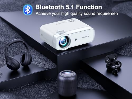 Projector with WiFi and Bluetooth, 5G WiFi 4K Supported Native 1080P 14000L, AGREAGO Portable Outdoor Projector with Screen, Home Theater Projector Compatible with TV Stick/iOS/Android/Win/HDMI/USB