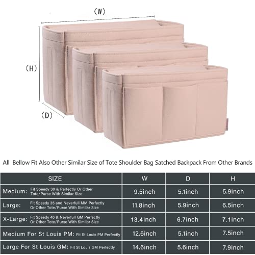 Purse Organizer Insert,Felt Bag Organizer with NEW Detachable Zipper cover, fits, St Lious, Tote and handbag shaper (Medium for St Louis PM, Beige)