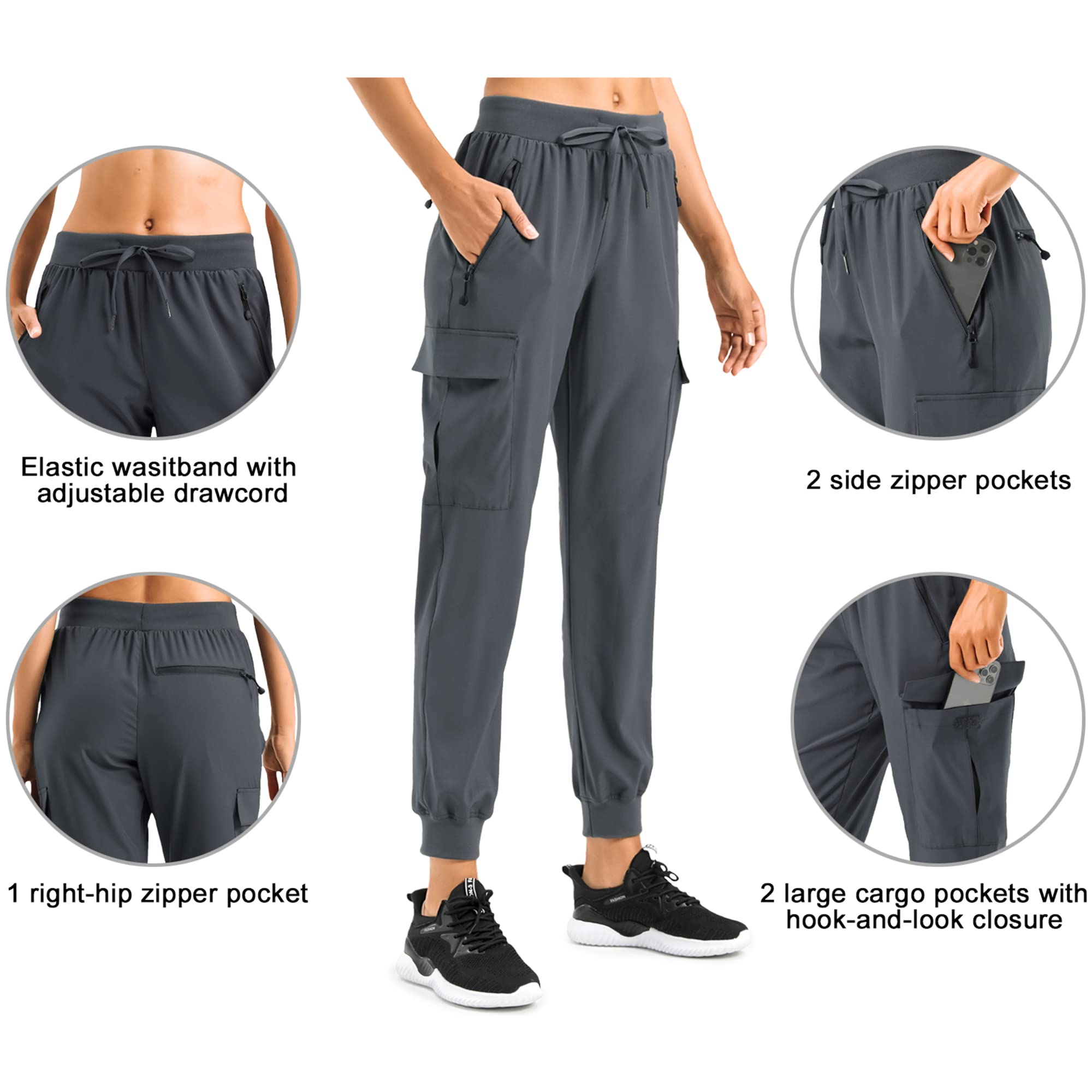 Stelle Hiking Cargo Joggers for Women Lightweight Quick Dry UPF 50 with Zipper Pockets Pants for Outdoor Workout(GY,M) Grey