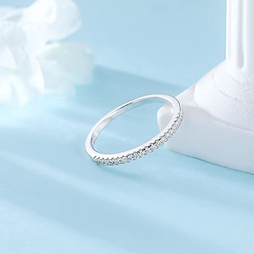 SILBERTALE 925 Sterling Silver 1.5MM Thin CZ Simulated Diamond Cubic Zirconia Ring Eternity Band Midi Knuckle Finger Engagement Wedding Band Stackable Rings For Her Size 3.8