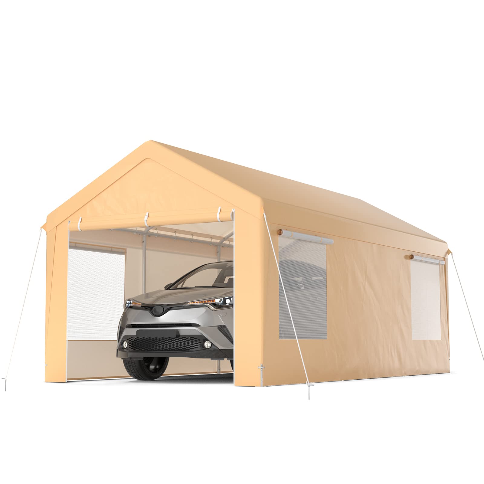 Tangkula 10x20 Ft Heavy Duty Carport, Portable Garage with Removable Sidewalls, Roll-up Door, Ventilated Windows, Metal Car Port for Auto, Truck, Boat, SUV (Yellow)