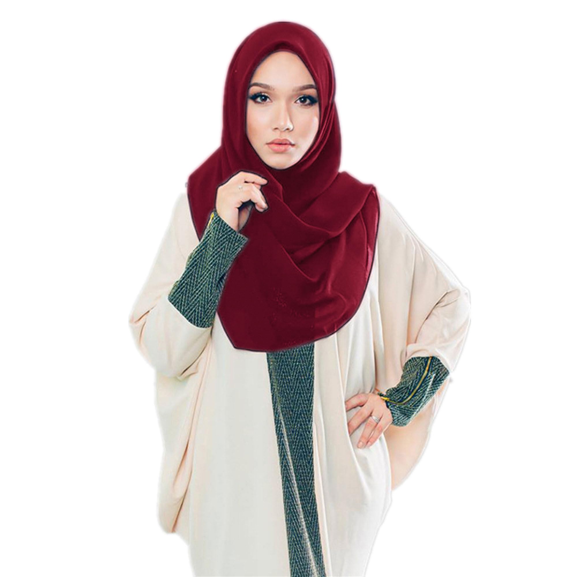 MOWEN Bubble Chiffon Scarf with Underscarf Cap for Women Hijab Muslim Lightweight 27"X70"(Rose Red)