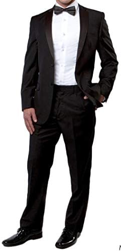 New Mens 5 Piece (5pc) Complete Single Breasted Black Tuxedo Suit, 44 Regular