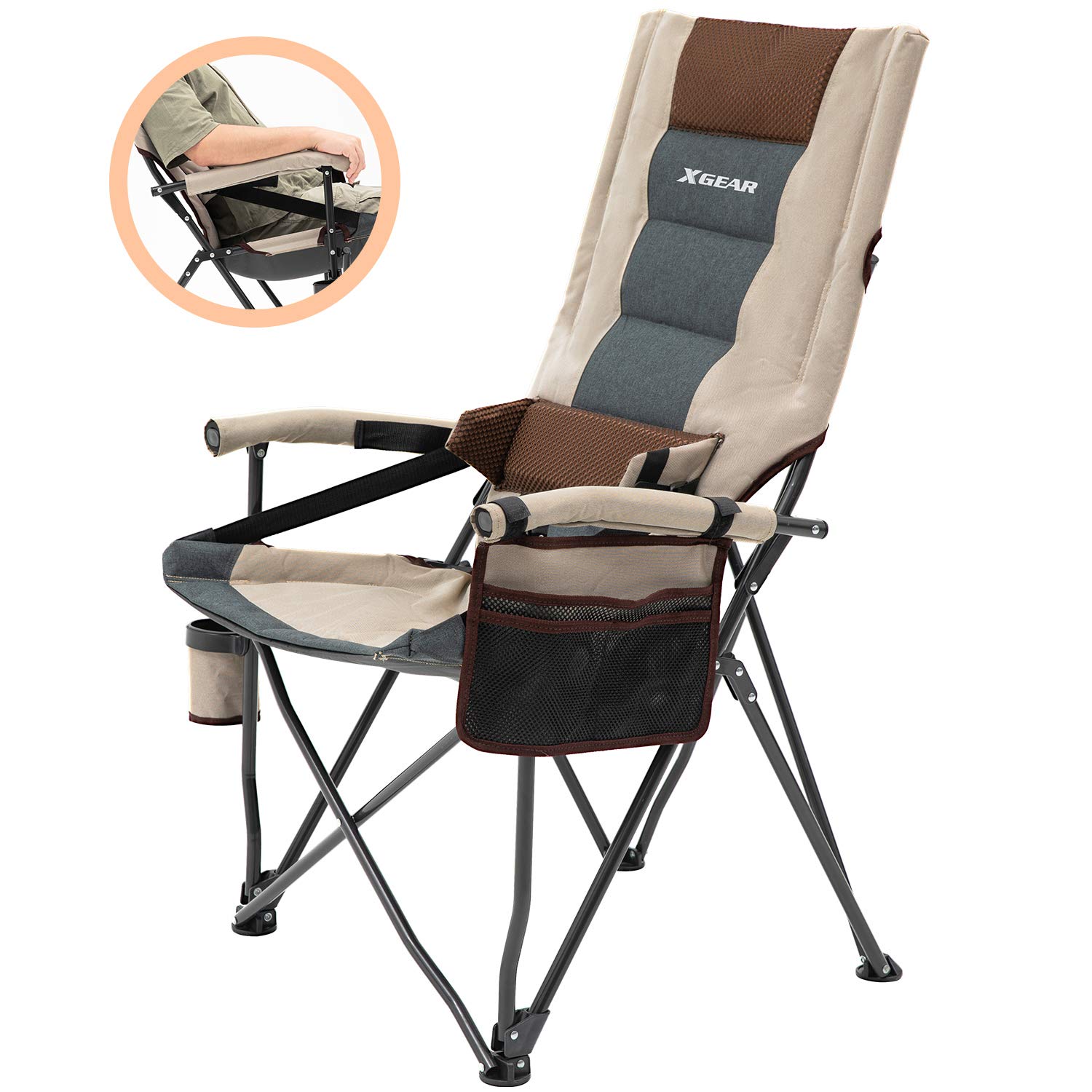 XGEAR Outdoor Lumbar Support Camping Chair Padded Lawn Chair Folding Chair