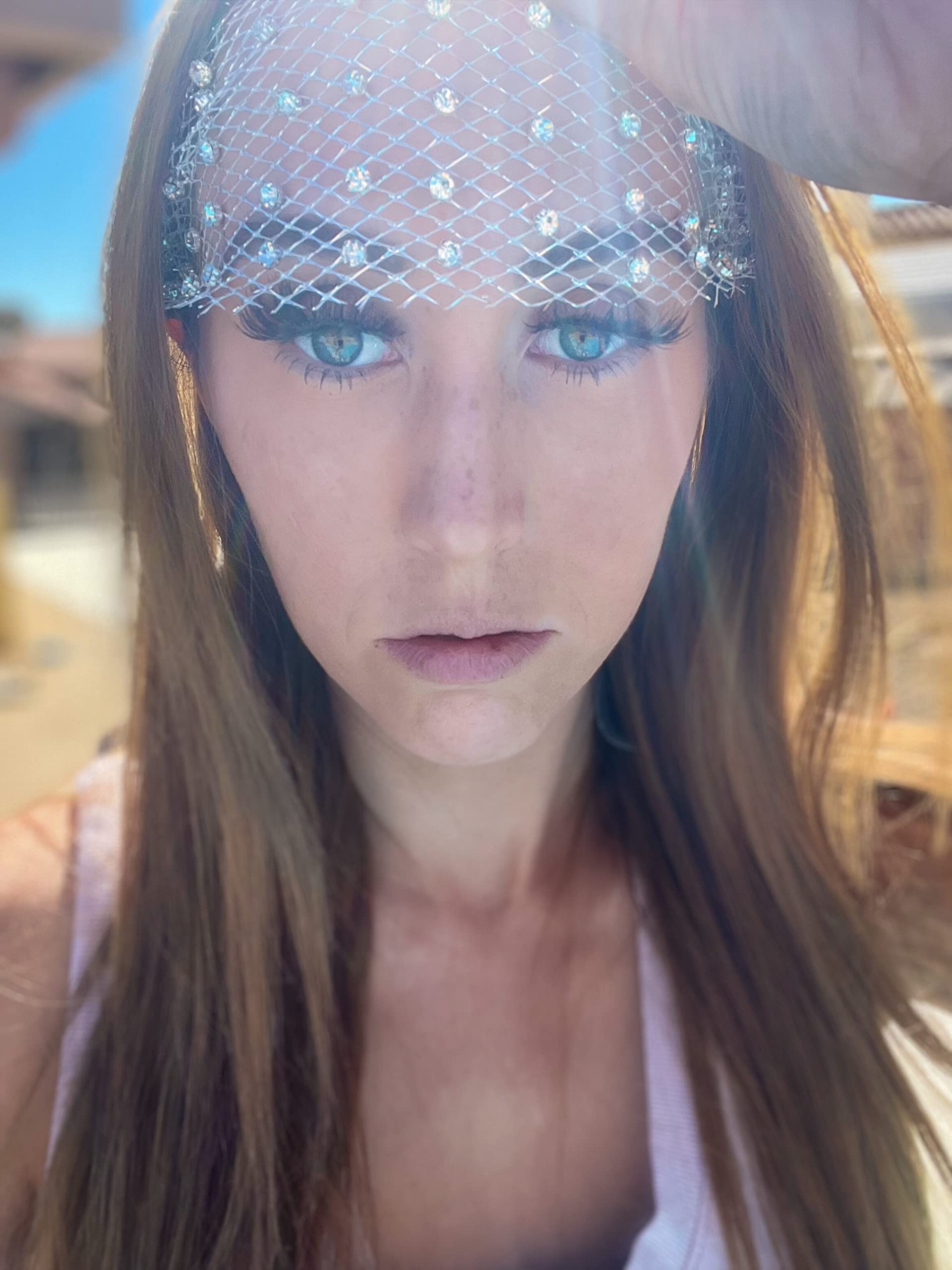 Sun Goddess Headpiece (Silver Eye Veil with Rhinestones), One size fits all