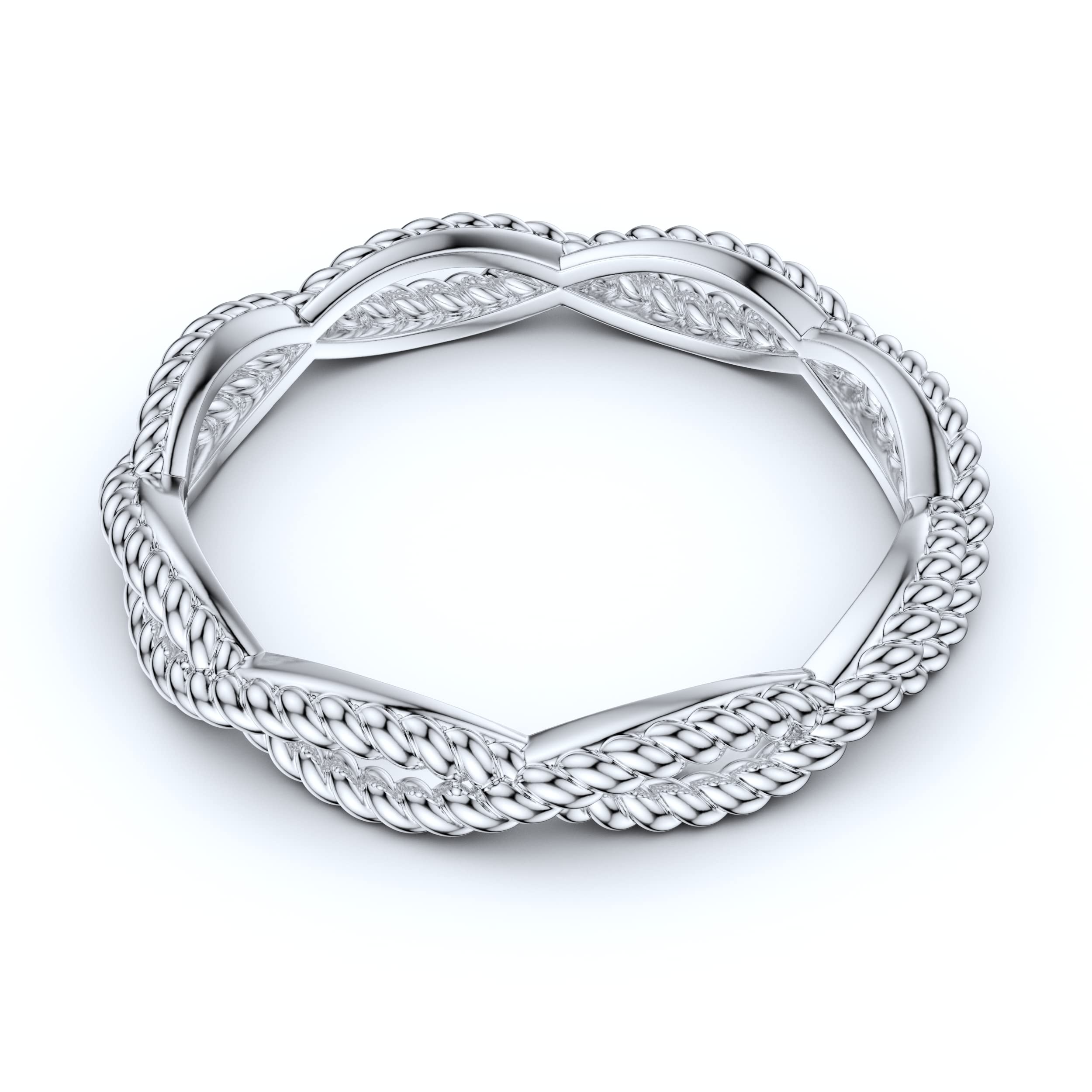 PRSTANI Solid 10K White Gold Infinity Twist Rope Wedding Band For Women Bridal Ring (7.5)
