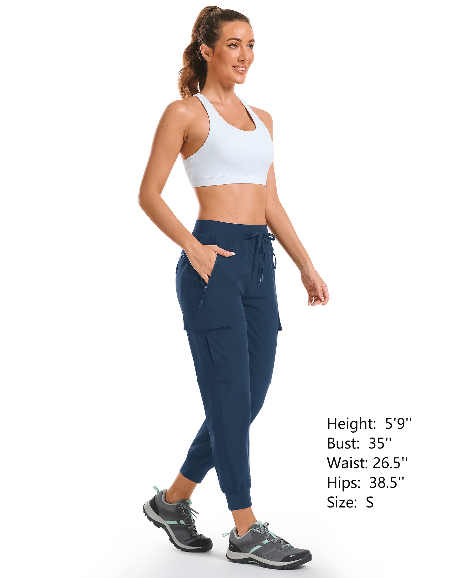 Stelle Womens UPF 50 Lightweight Quick Dry Hiking Cargo Jogger Pants with Zipper Pockets for Outdoor Workout (Navy-26, Small)