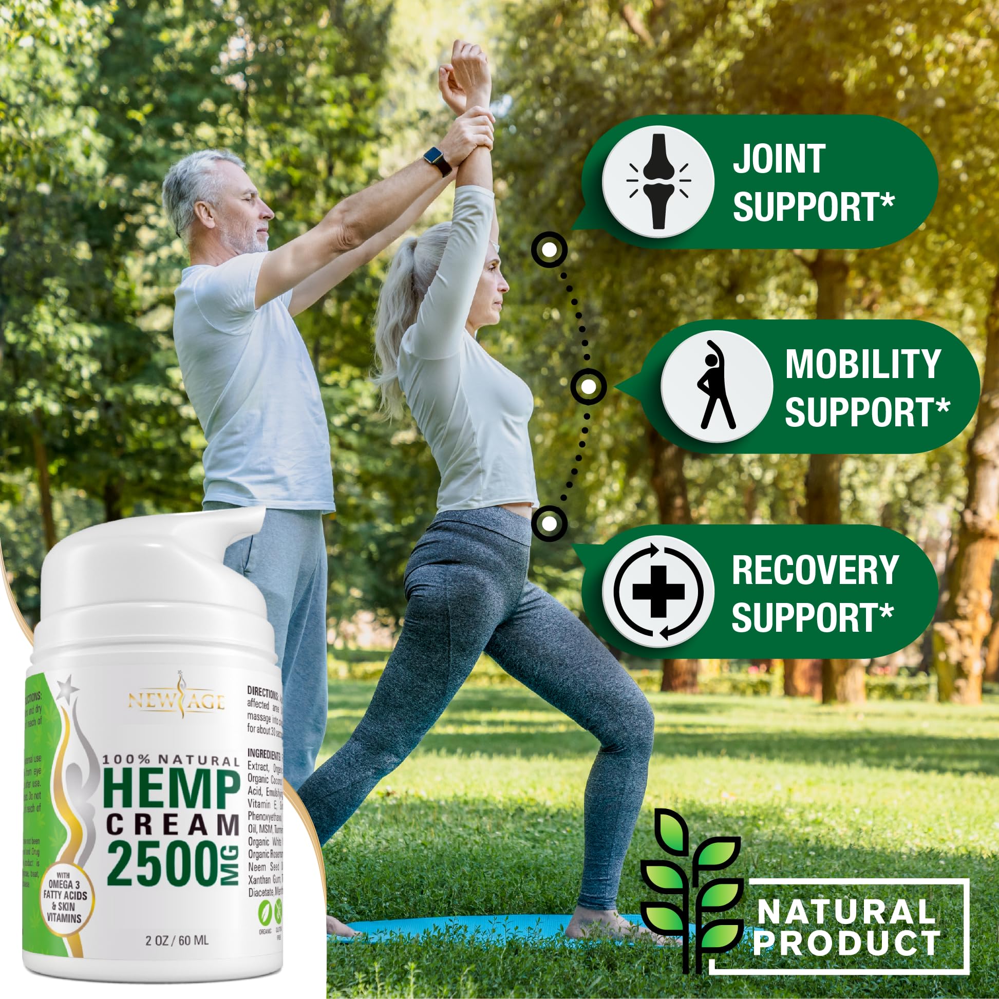 New Age Hemp Cream Help Support Relieve Discomfort in Knees, Joints, and Lower Back - Natural Hemp Extract Cream - Made in USA - Hemp Cream 4oz (Pack of 2)