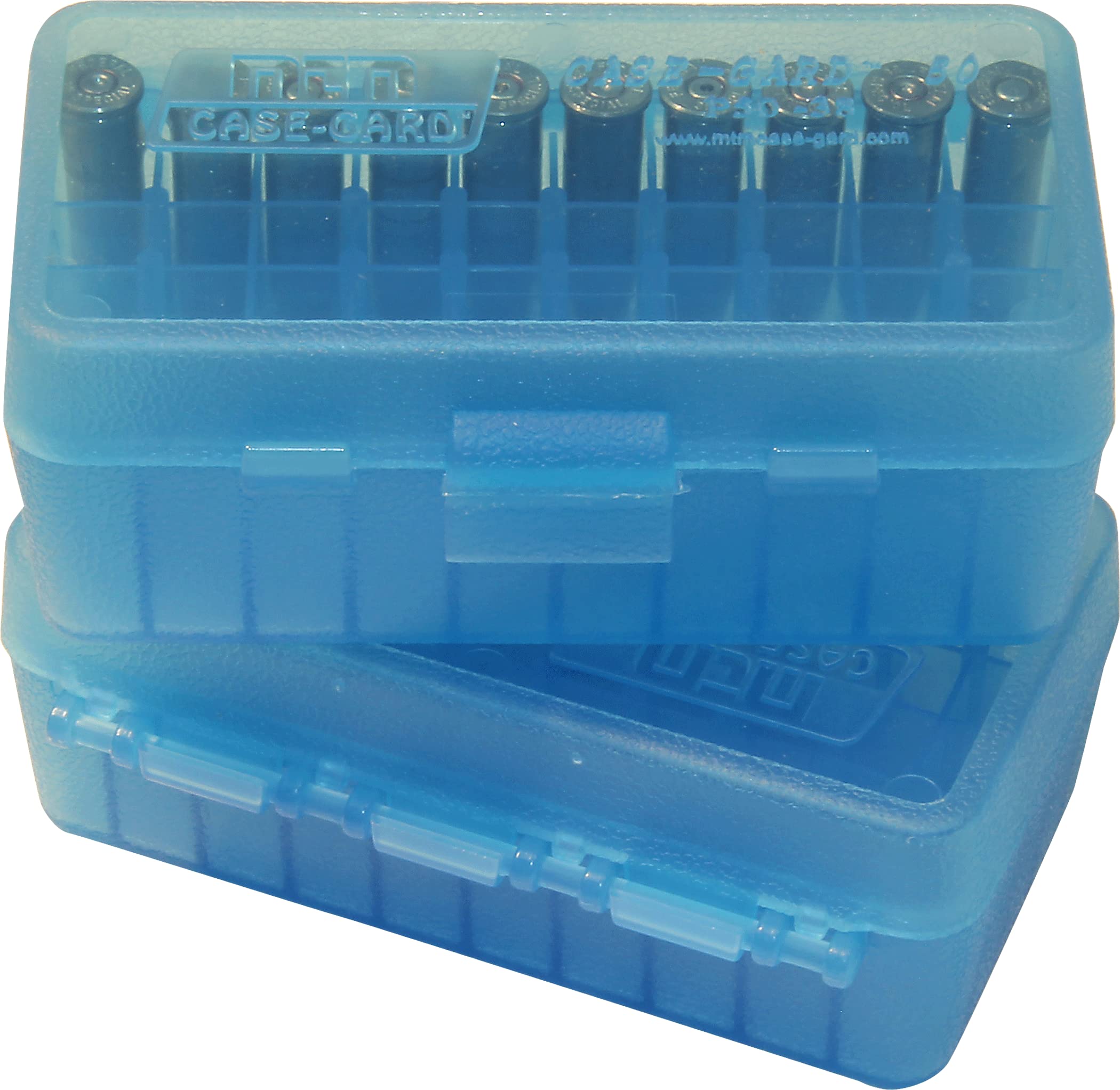 MTM 50 Round Flip-Top Ammo Box 38/357 Cal (Clear Blue)