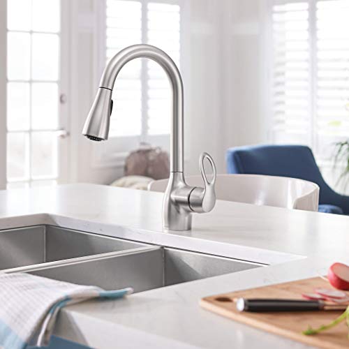 Moen CA87011SRS Single Handle Kitchen Faucet with Pullout Spray from the Kleo Collection, Spot Resist Stainless
