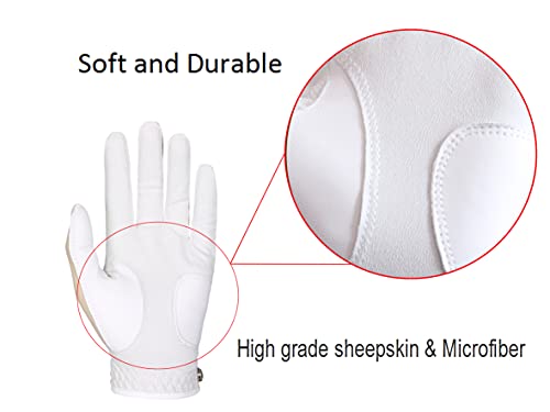 SIMPLE SYMBOL Men's Golf Glove Left Hand High Grade Leather Three Pack (L/Beige, S, Left)