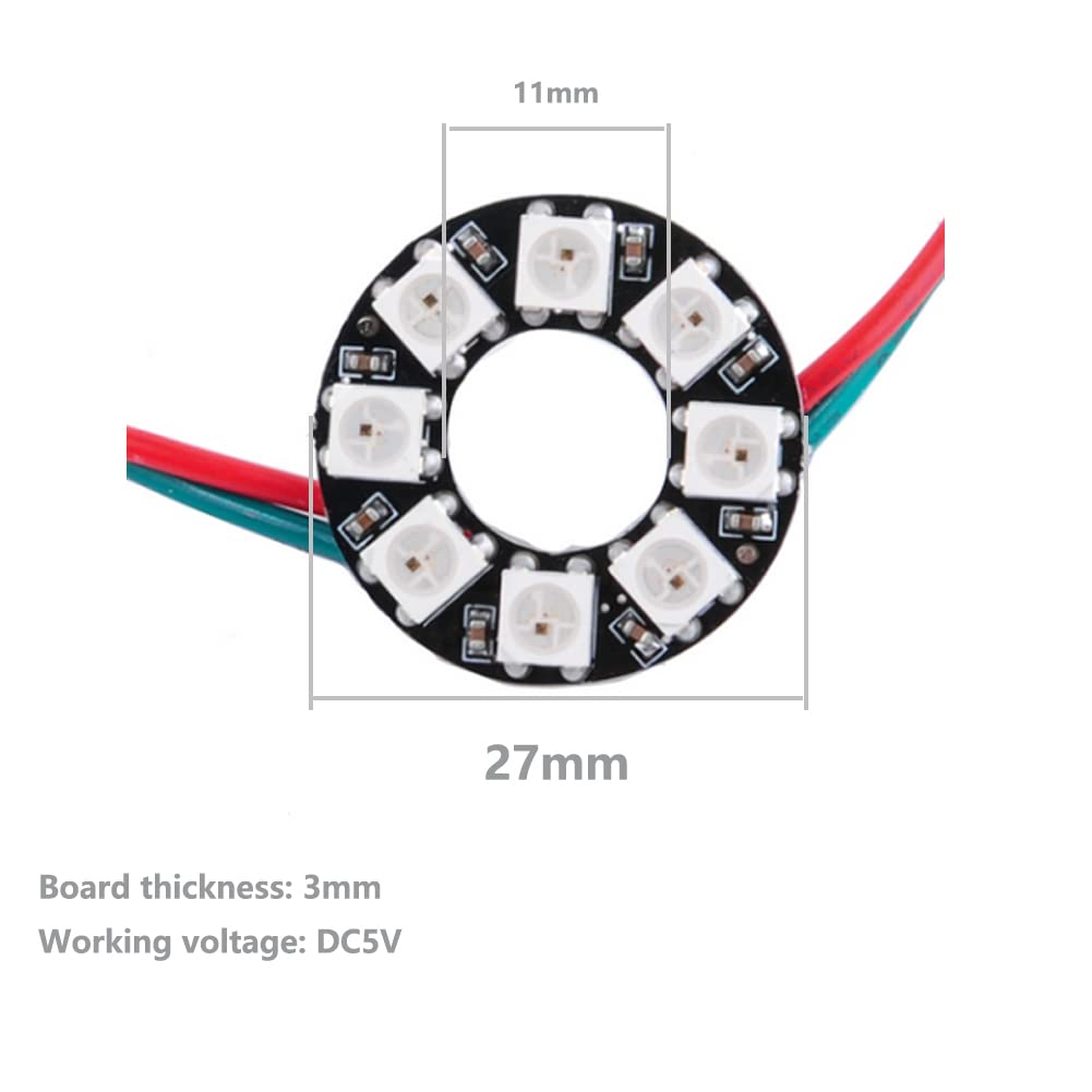 Stemedu 8 Bits Individually Addressable 5050 RGB LED Ring WS 2812B Pixel LED Lamp DC 5V Full Magic Color 8 LEDs Circle Light with Integrated Driver for Arduino Raspberry Pi ESP8266 (Pack of 2PCS)