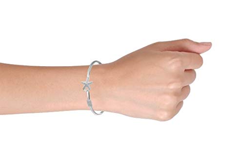 Nautical Starfish Tropical Beach Bangle Bracelet For Women Polished .925 Sterling Silver Eye Hook Clasp
