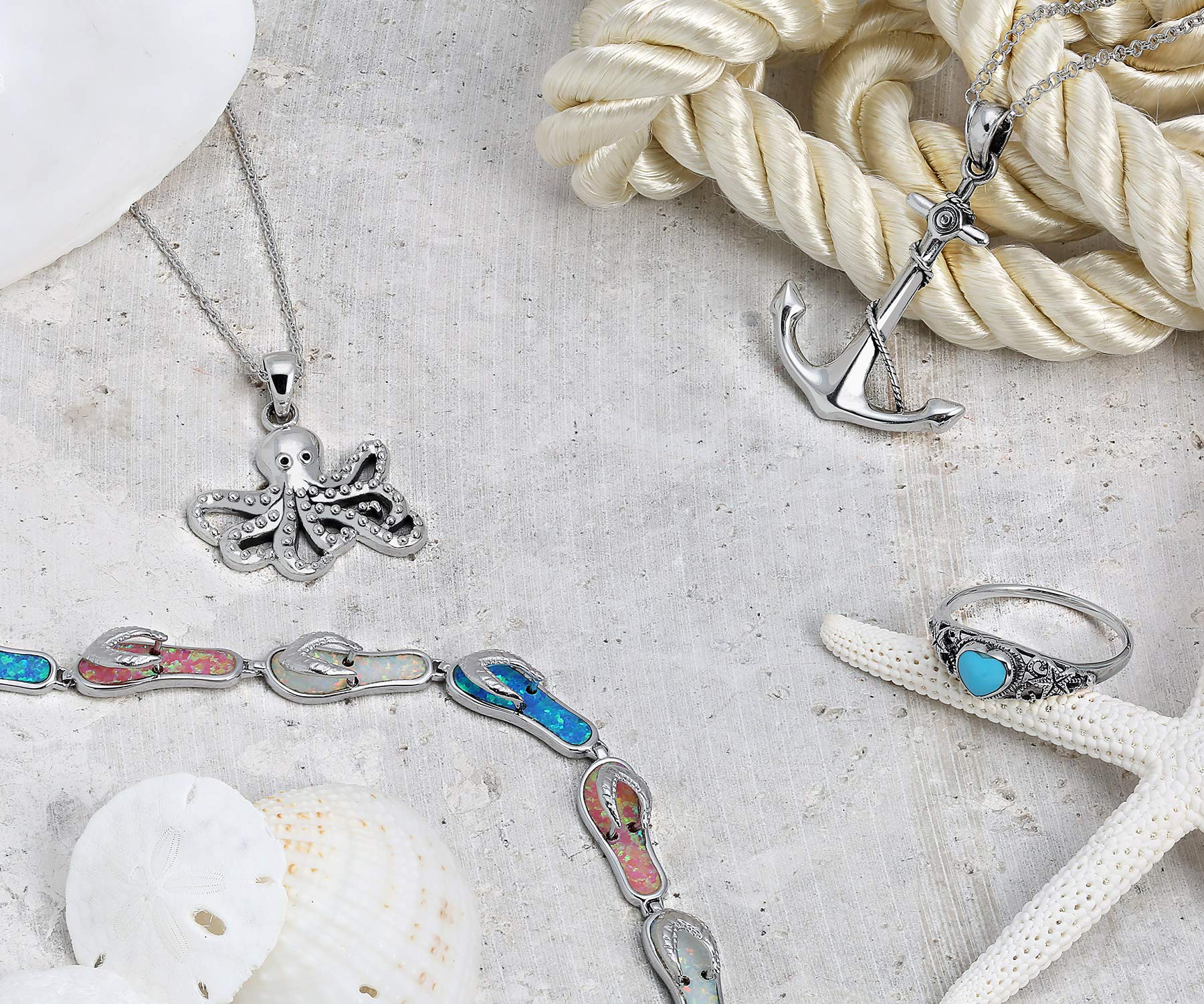 Nautical Starfish Stabilized Turquoise Heart Band Ring For Women For Teen Oxidized Sterling Silver December Birthstone