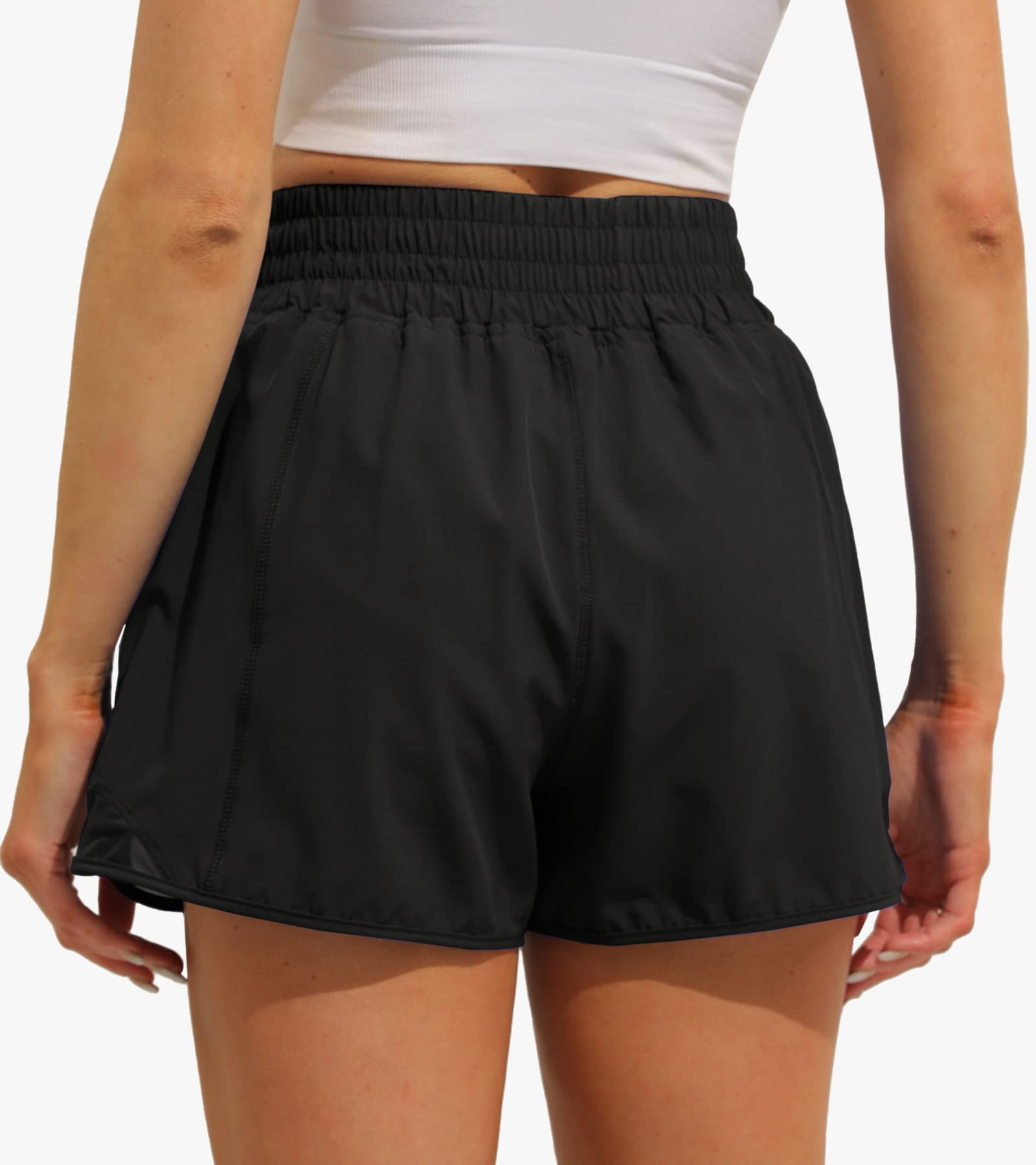 Women's Athletic Shorts High Waisted Running Quick Dry Sports Elastic Workout Shorts with Pockets Black