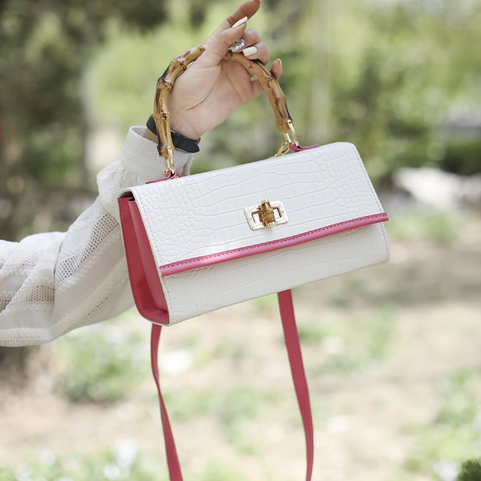 seropian Women's Small Leather Rectangular Handbag Crossbody Purse Handbag Shoulder Bag Handle Satchel Purse Boho Shoulder Bag (pink)