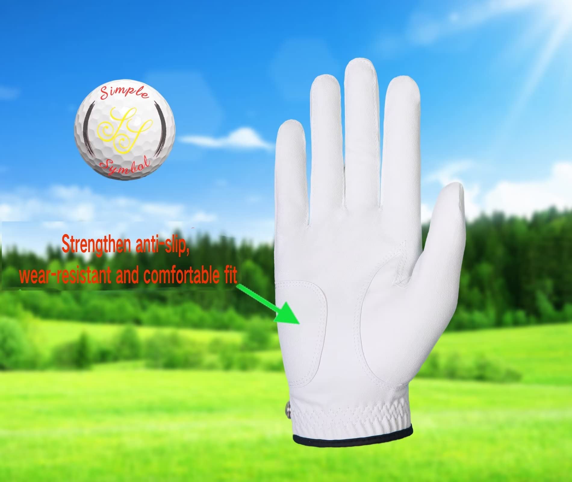 SIMPLE SYMBOL Men's Golf Glove Six Pack Left Hand Right Hand White Microfiber Small/Medium/Large/XL (Left,M)