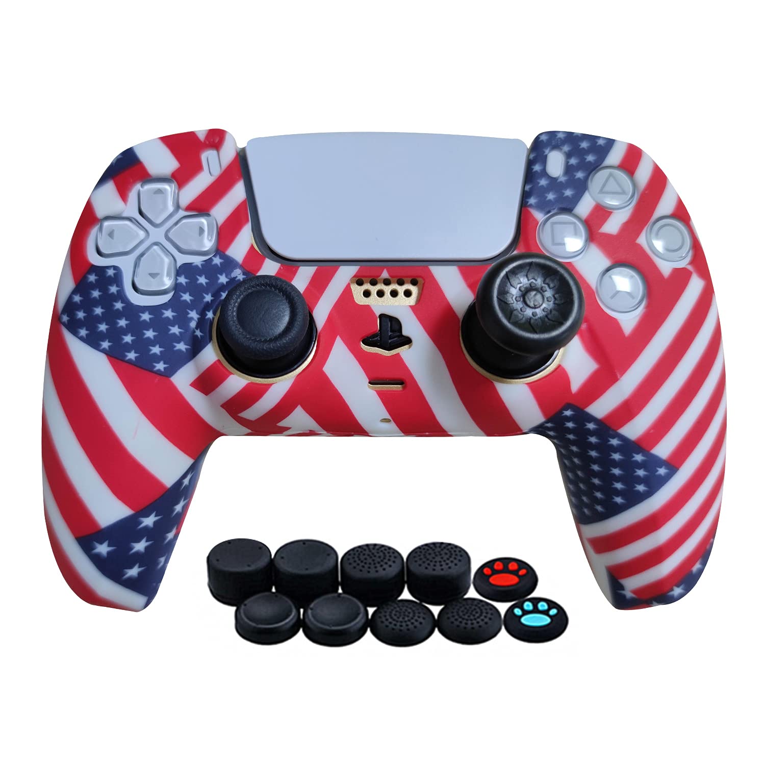 Silicone Cases for Snoy PS5 Controller Skin Cover Anti-Slip Grip Case for Sony PS5 Playstation 5 DualSense Controller Dustproof Protective Shell with 10 Pro Thumb Grips (Flag)