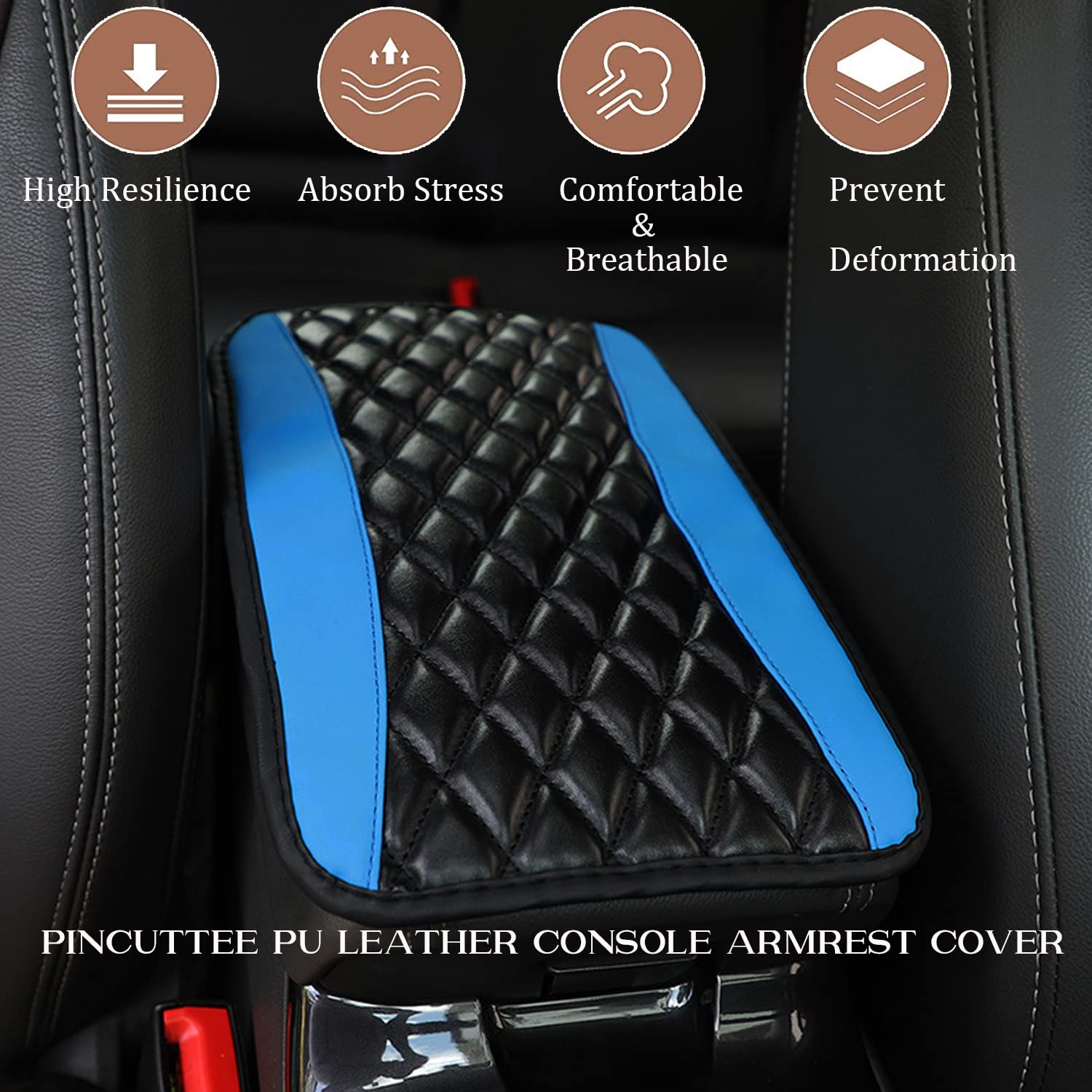 Pincuttee Pu Leather Console Armrest Cover 1PC, Car Center Console Pad Cover,Universal Armrest Box Mat,Waterproof Armrest Cover Center Console Pad(12.6"x7.5", Blue)