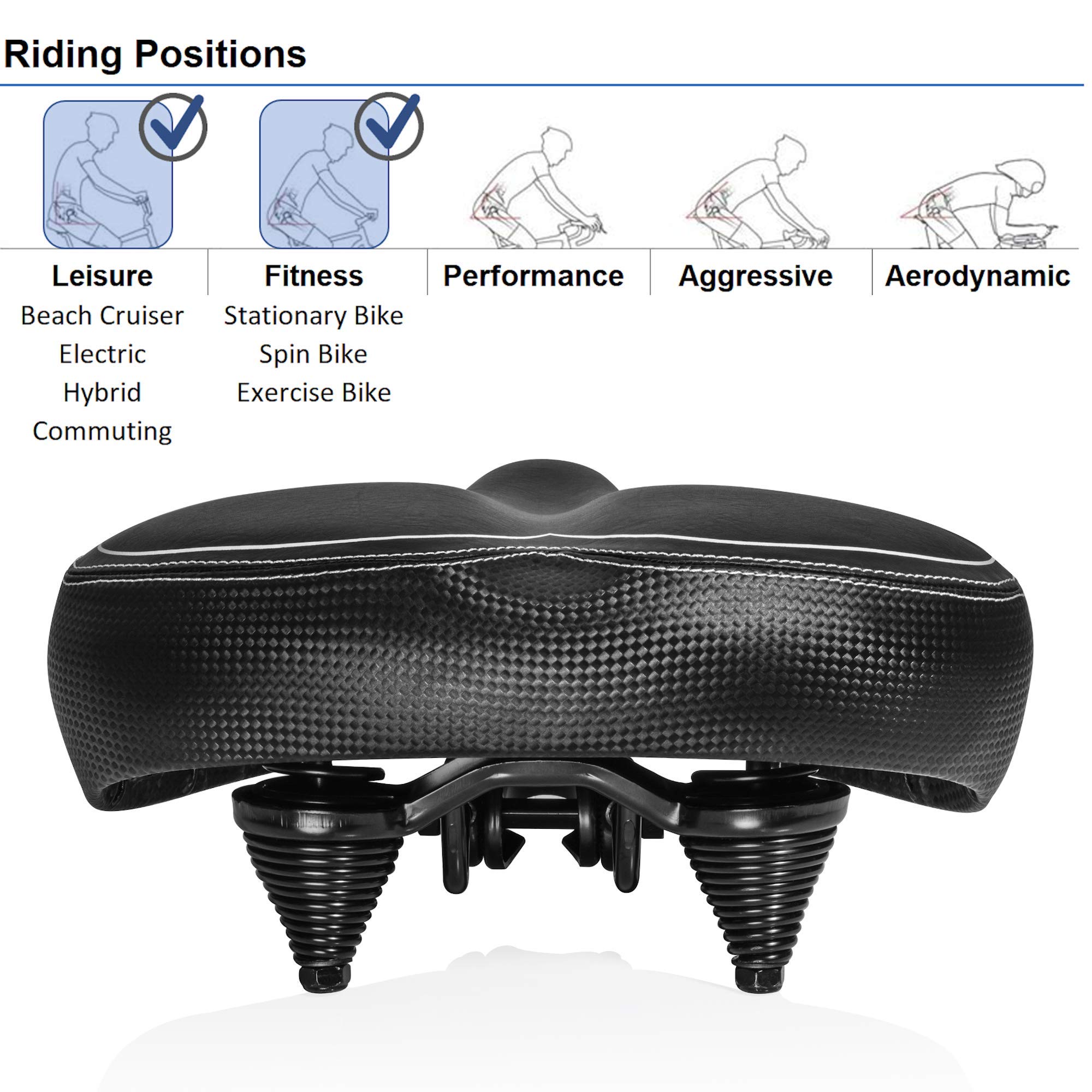 Oversized Comfortable Bike Seat β Comfort Cushion Replacement Bicycle Saddle β Universal Fit for Outdoor Bike and Beach Cruiser Bikes - Indoor Spin and Stationary Bikes β Wide Soft Padded Bike Saddle