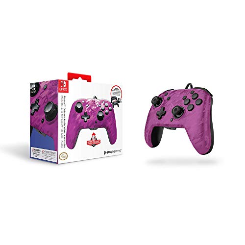 PDP Gaming Faceoff Deluxe+ Wired Switch Pro Controller - Officially Licensed by Nintendo - Customizable buttons, sticks, triggers, and paddles - Ergonomic Controllers - Purple Camo / Camouflage