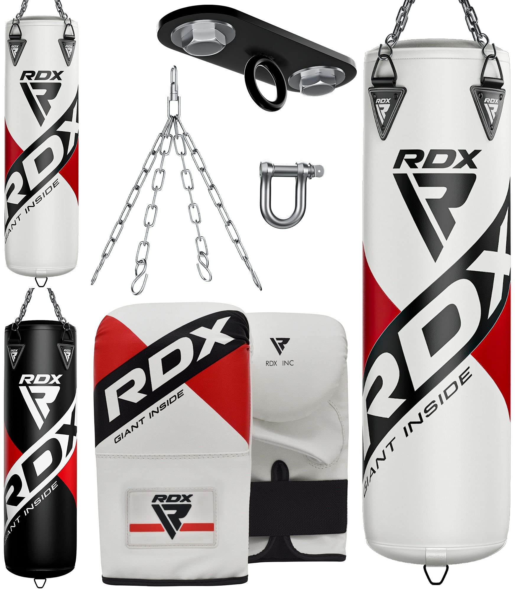 RDX Punching Bag UNFILLED Set Muay Thai Training Gloves with Punch Mitts Hanging Chain, Great for MMA, Kick Boxing, Martial Arts, 4PC Available in 4FT 5FT