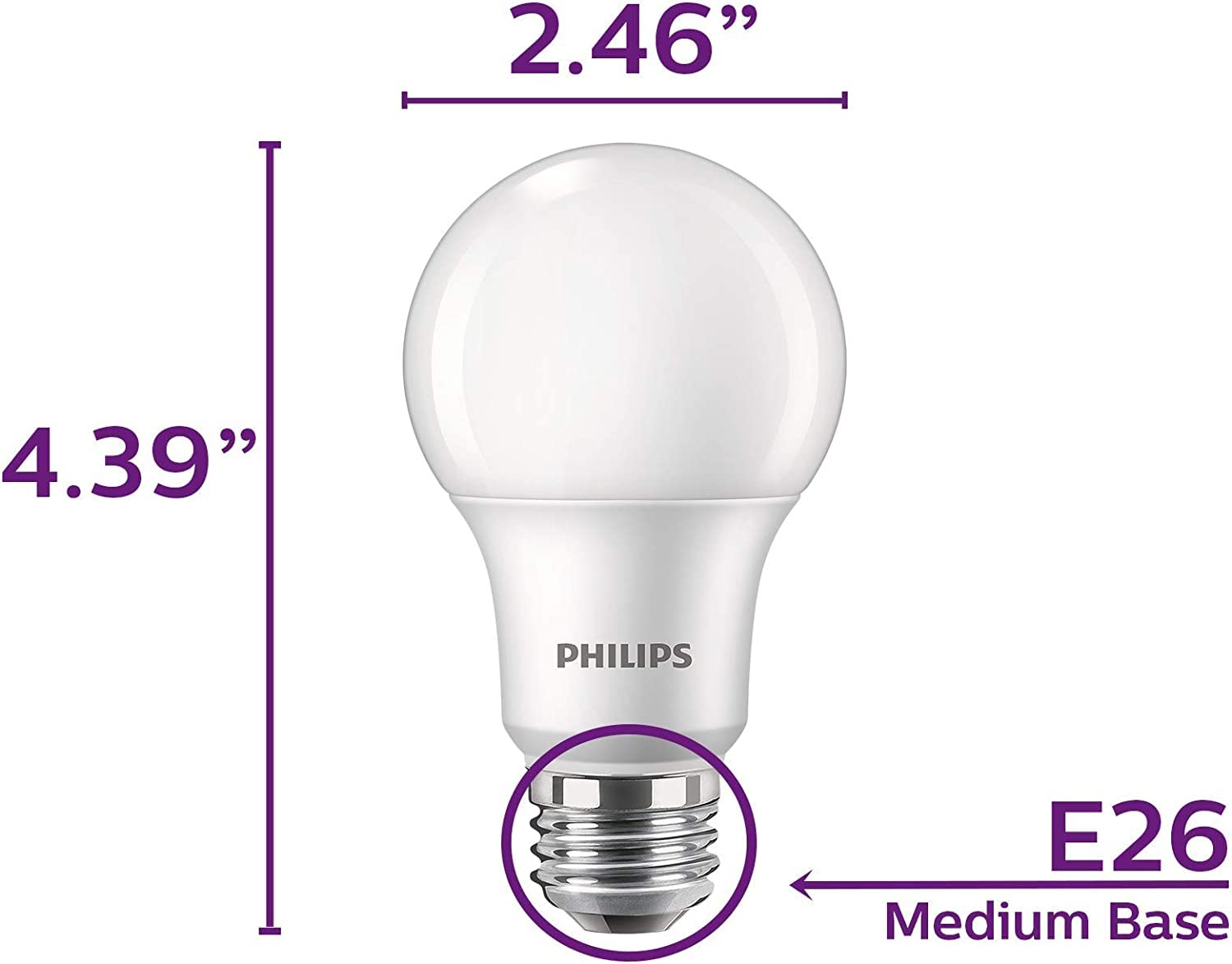 PHILIPS LED - Dimmable A19 Light Bulb, EyeComfort Technology, 800 Lumen, Daylight (5000K), 8.8W=60W, E26 Base, Title 20 Certified, 6-Pack