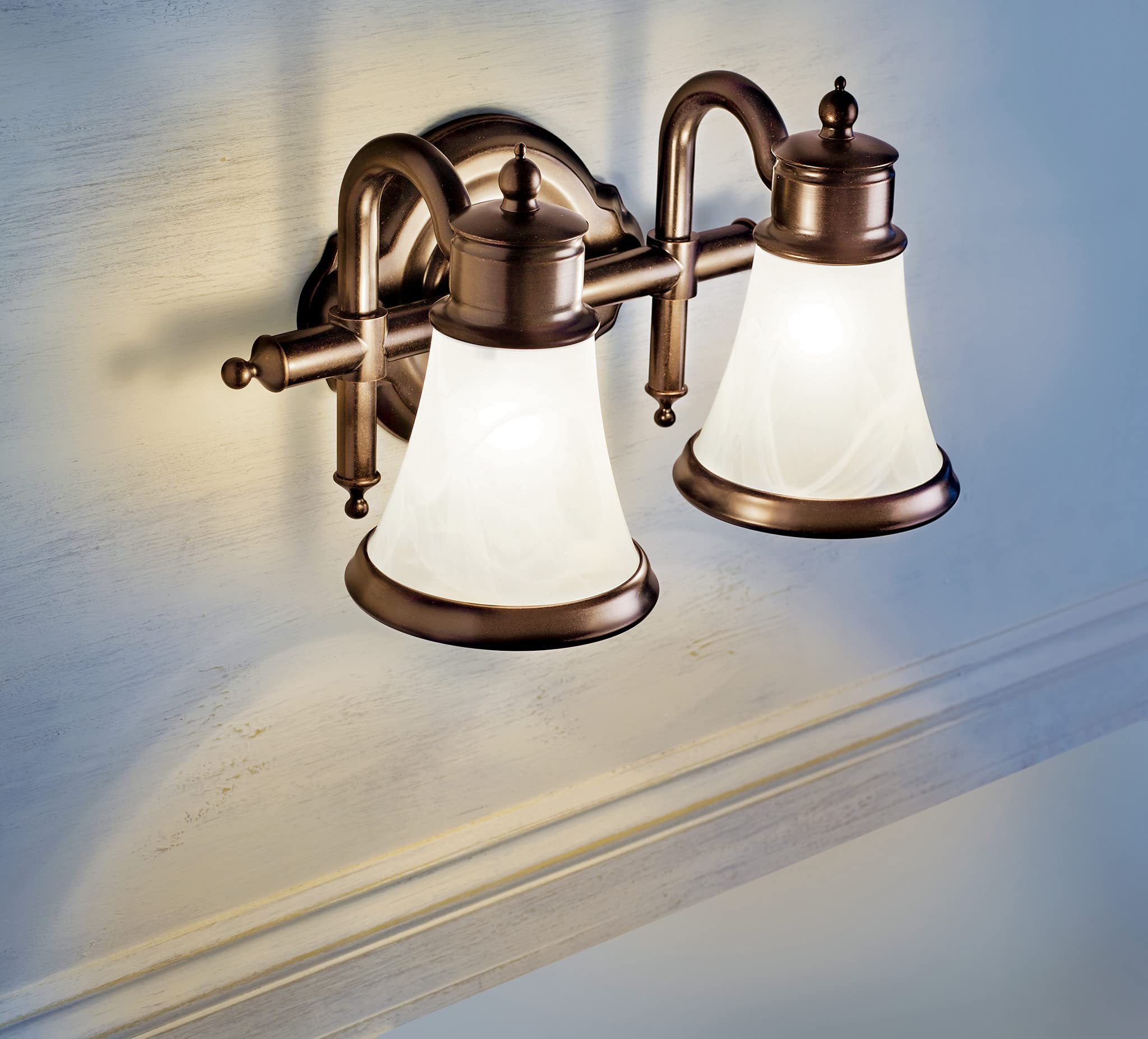 Moen YB9863ORB Waterhill 3-Light Dual-Mount Bath Bathroom Vanity Light Fixture with Frosted Glass, Oil Rubbed Bronze