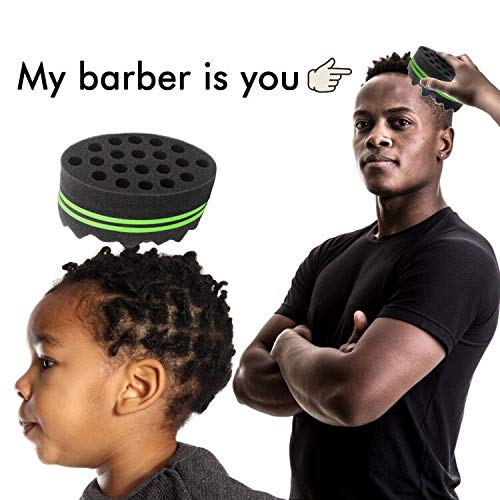 Parabirds Curl Twist Hair Sponge Big&Small Holes Brush Double-Sided Comb Brush Sponge for Afro Black Men Women (2PCSBlueRound)