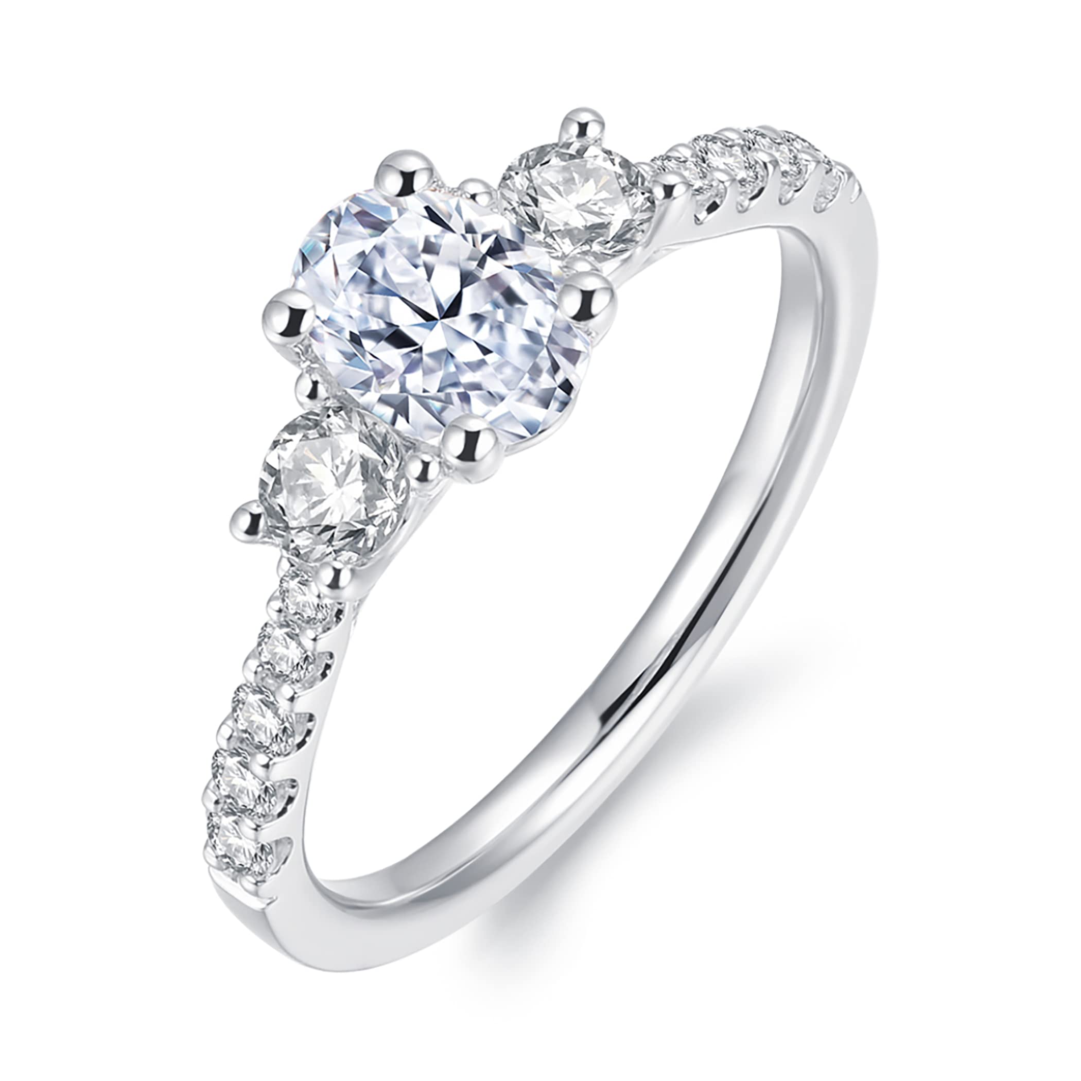 Petite Micropavé Trio 3 Stone 1.5ct Oval Cut D Color VVS Moissanite Engagement Ring Silver Moissanite Rings for Women (5)