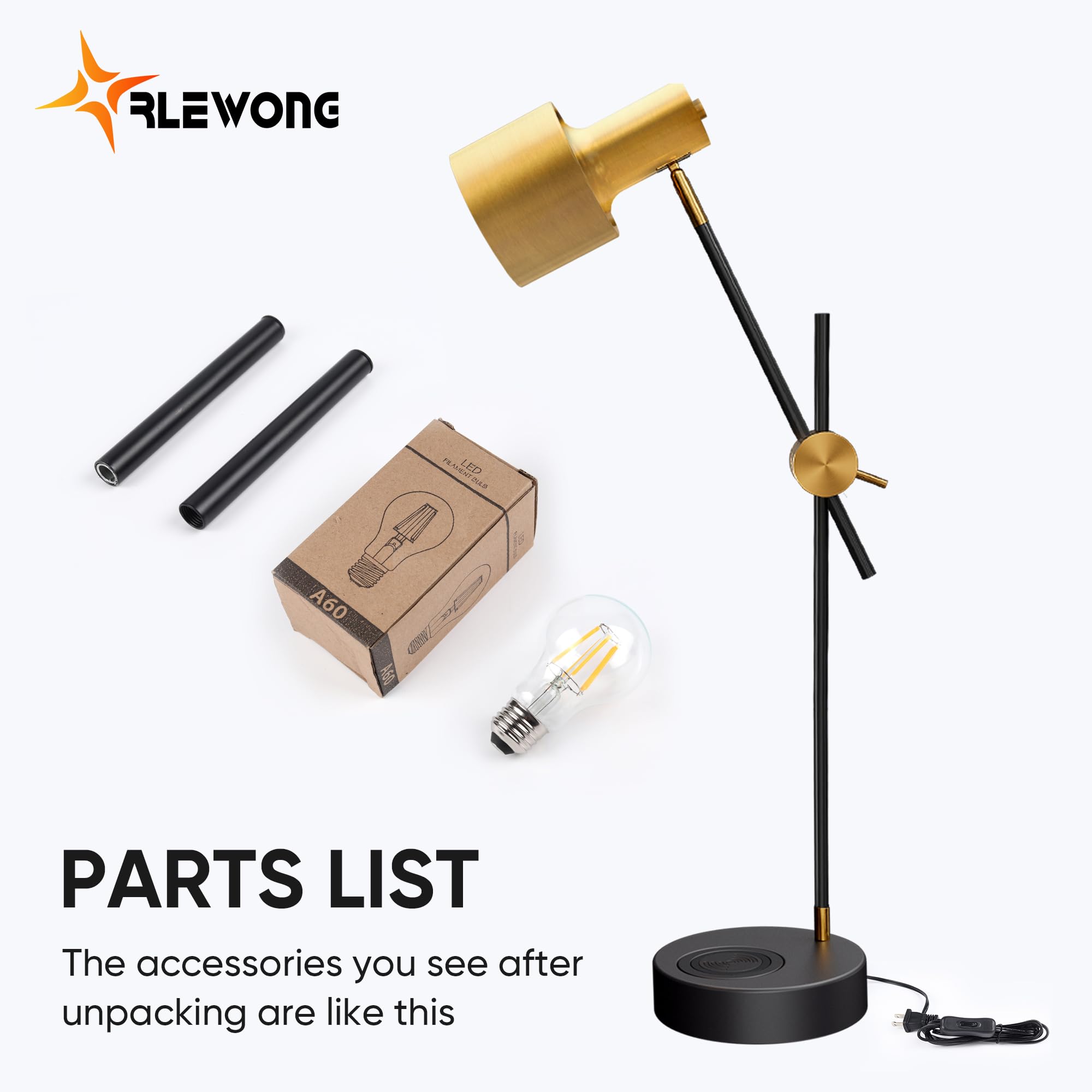 Rlewong Desk Lamp with Charger, USB Charging Port, Touch Control Bright, Eye Caring Natural Light, Made of Metal