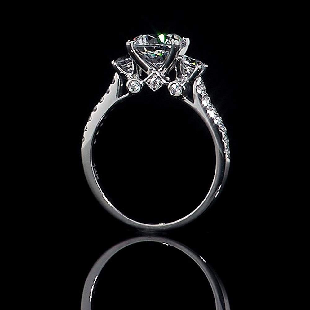 Simulation D Color 2 Carat Moissanite Three Round Diamonds Engagement Wedding Eternal Diamond Ring for Women (US Code 6-9) (6)